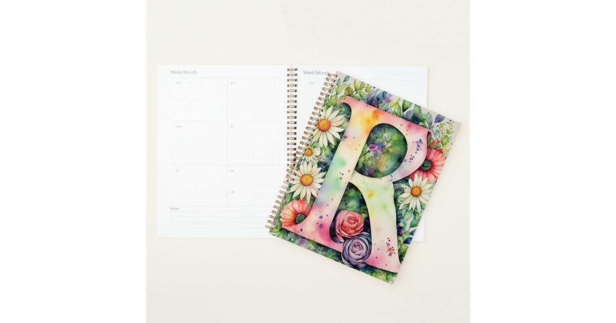 Personalized Letter R Floral Watercolor Notebook | Zazzle