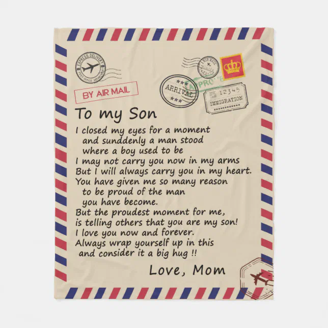 Personalized Letter To My Son From Mom, Fleece Blanket | Zazzle