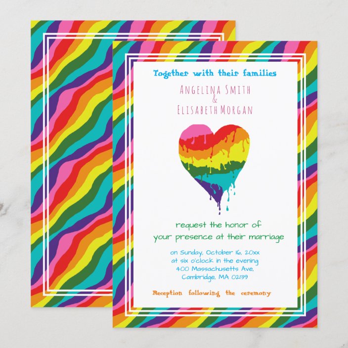 Personalized LGBT Rainbow Heart Wedding Invitation | Zazzle.com