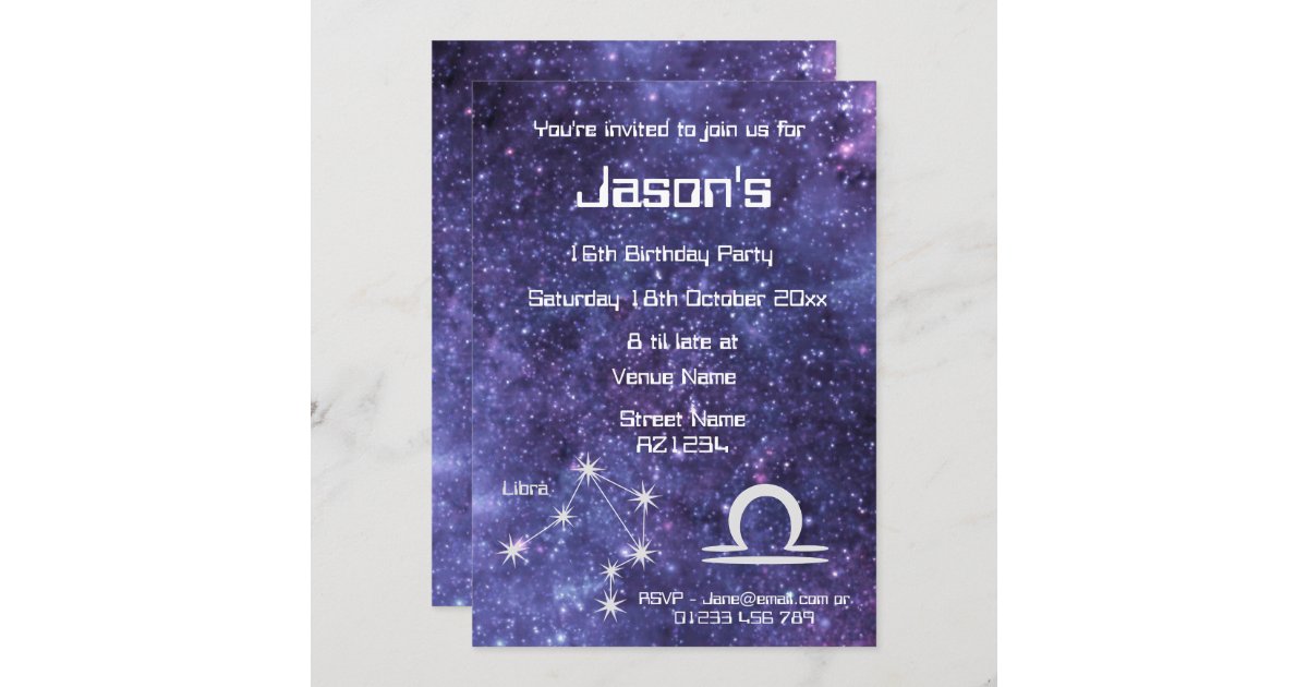 Personalized Libra Zodiac Galaxy Party Invitation | Zazzle