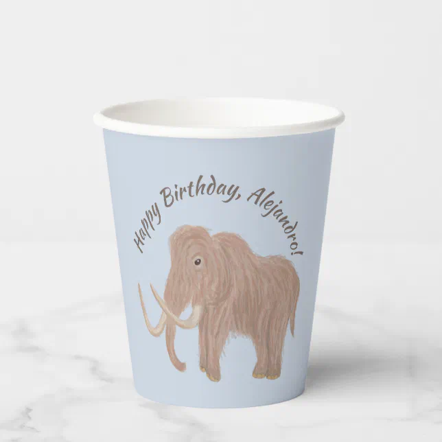 Personalized Light Blue, Brown Woolly Mammoth Paper Cups | Zazzle