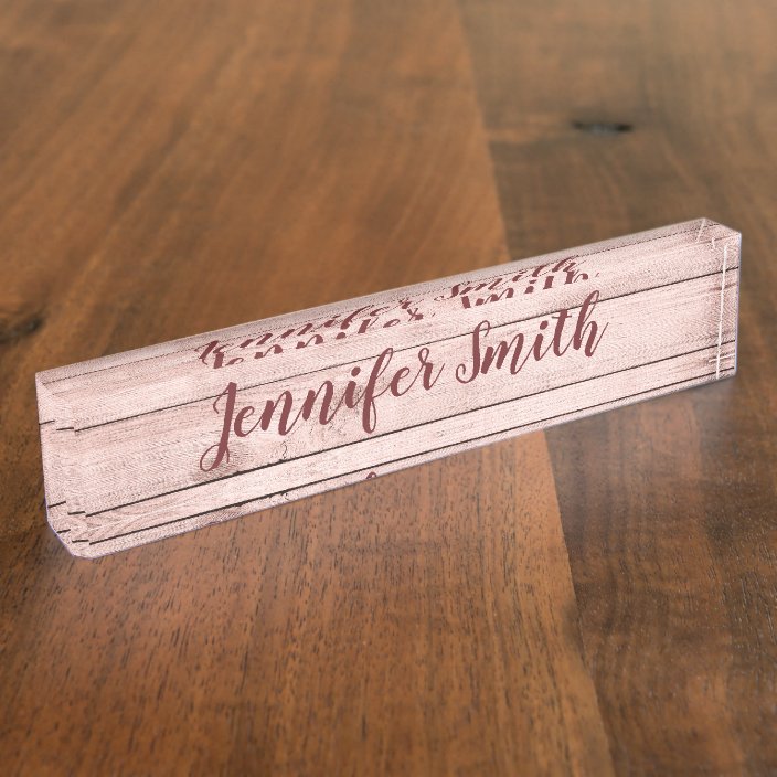 Personalized Light Rose Gold Rustic Wood Photo Desk Name Plate | Zazzle.com