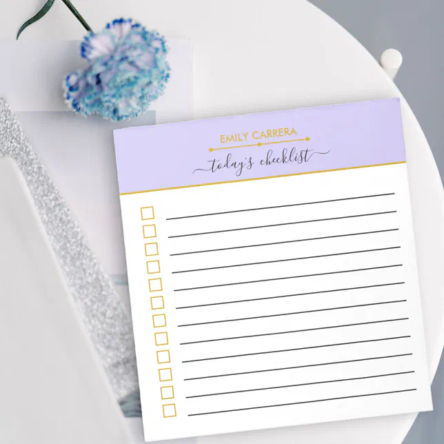 Personalized Lilac and Gold To Do List Checklist Notepad | Zazzle