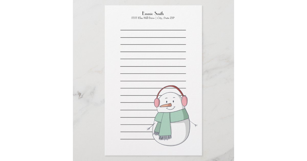 Personalized Lined Christmas Snowman Stationery | Zazzle