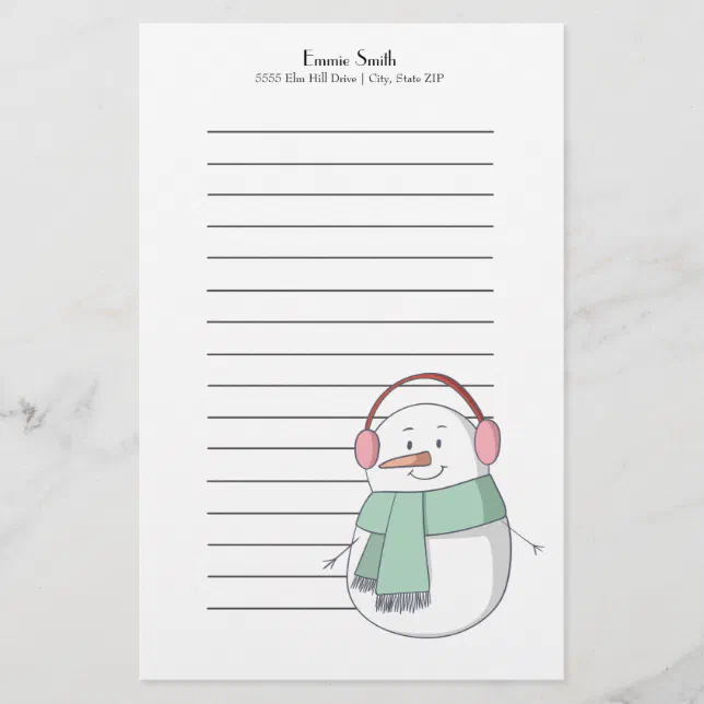 Personalized Lined Christmas Snowman Stationery | Zazzle
