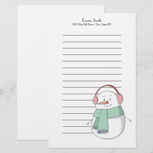 Personalized Lined Christmas Snowman Stationery | Zazzle