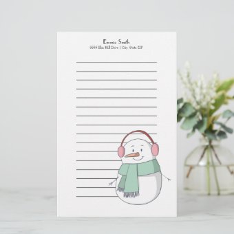 Personalized Lined Christmas Snowman Stationery | Zazzle