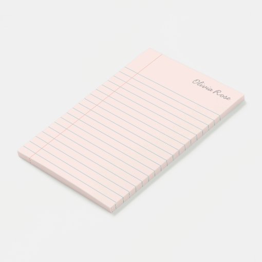 Personalized Lined School Notebook Paper Pink Post-it Notes | Zazzle