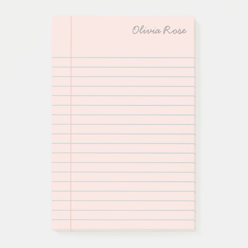 Personalized Lined School Notebook Paper Pink Post-it Notes | Zazzle