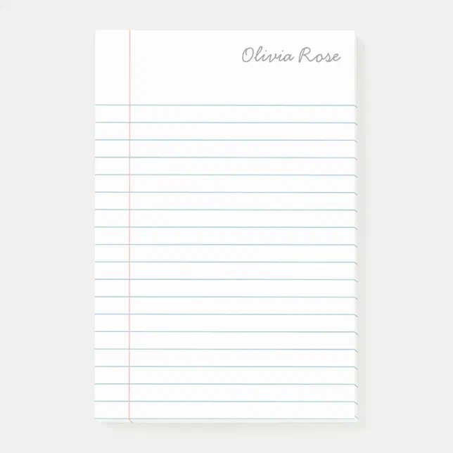 Personalized Lined School Notebook Paper White Post-it Notes | Zazzle