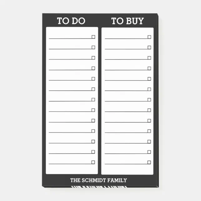 Personalized List- To Do, To Buy - Black Post-it Notes | Zazzle