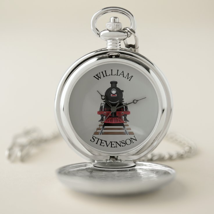 Personalized Locomotive Train Engine Conductors Pocket Watch | Zazzle