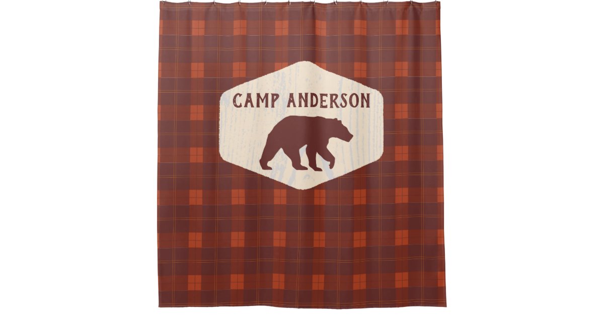 Personalized Log Cabin Rust Red Plaid Pattern Shower Curtain | Zazzle