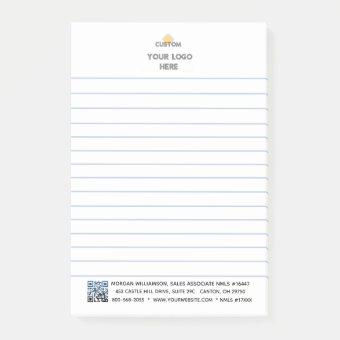 Personalized Logo and QR Code Lined Post-it Notes | Zazzle