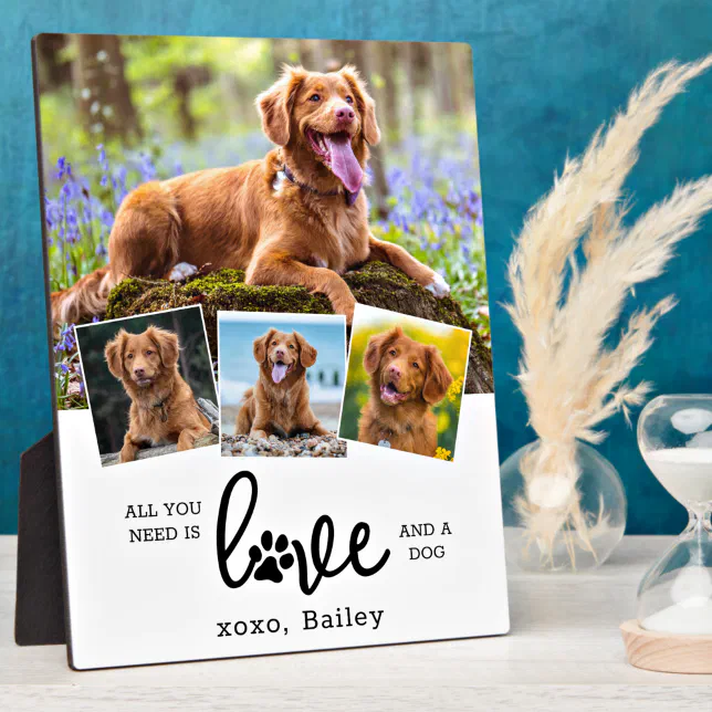 Personalized LOVE and a DOG Custom 4 Photo Collage Plaque | Zazzle