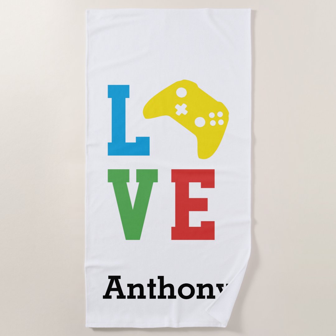 Personalized LOVE Video Game Controller Beach Towel | Zazzle