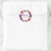 Personalized Love Wedding Purple Floral Wreath Classic Round Sticker ...