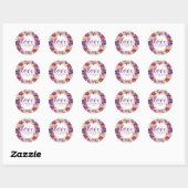 Personalized Love Wedding Purple Floral Wreath Classic Round Sticker ...
