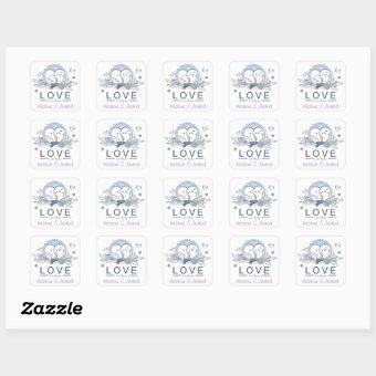 Personalized Lovebirds Purple Love Wedding Square Sticker | Zazzle
