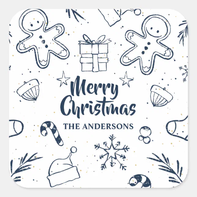 Personalized Lovely Christmas Sketch Sticker Seal | Zazzle
