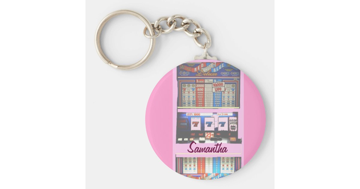 Personalized Lucky Slot Machine Keychain Pink | Zazzle.com