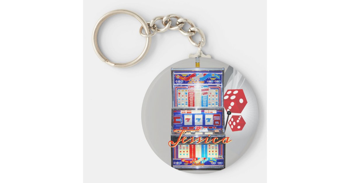 Personalized Lucky Slot Machine Keychain Silver | Zazzle.com