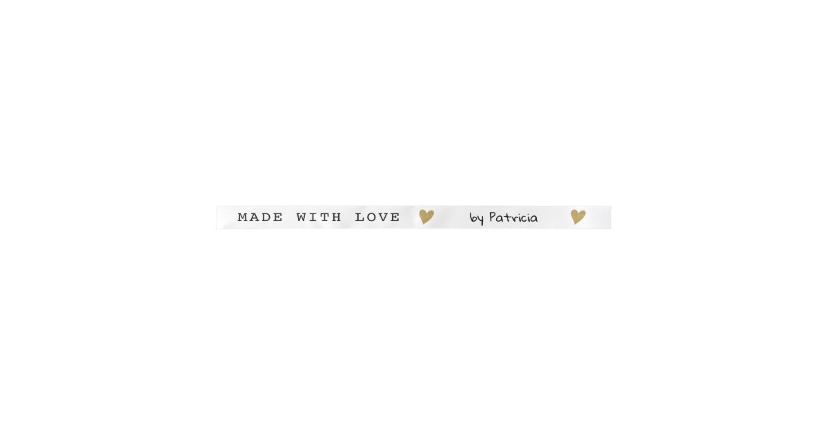 Personalized Made With Love Heart Gold Glitter Satin Ribbon | Zazzle