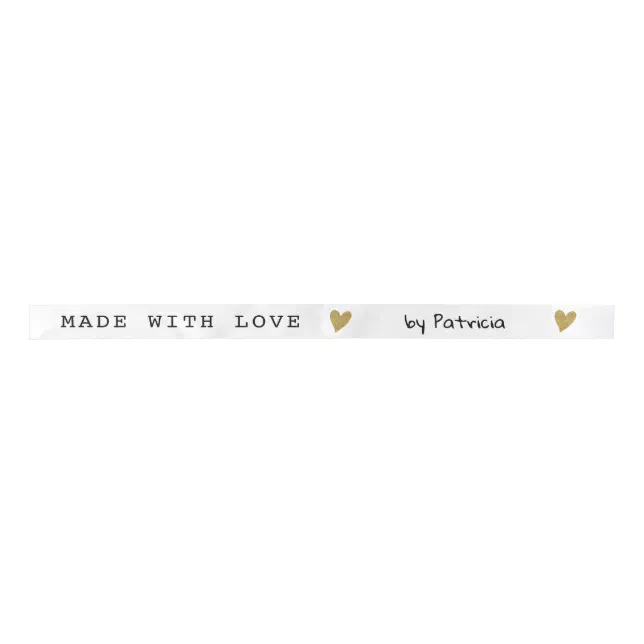 Personalized Made With Love Heart Gold Glitter Satin Ribbon | Zazzle