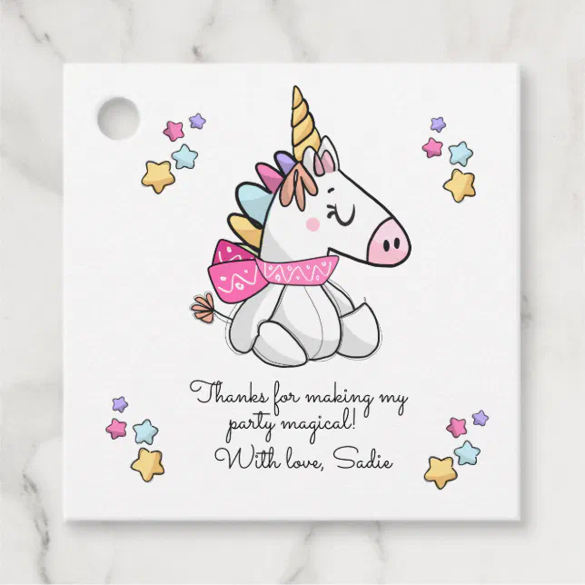 Personalized Magical Stuffed Unicorn Birthday Favor Tags | Zazzle