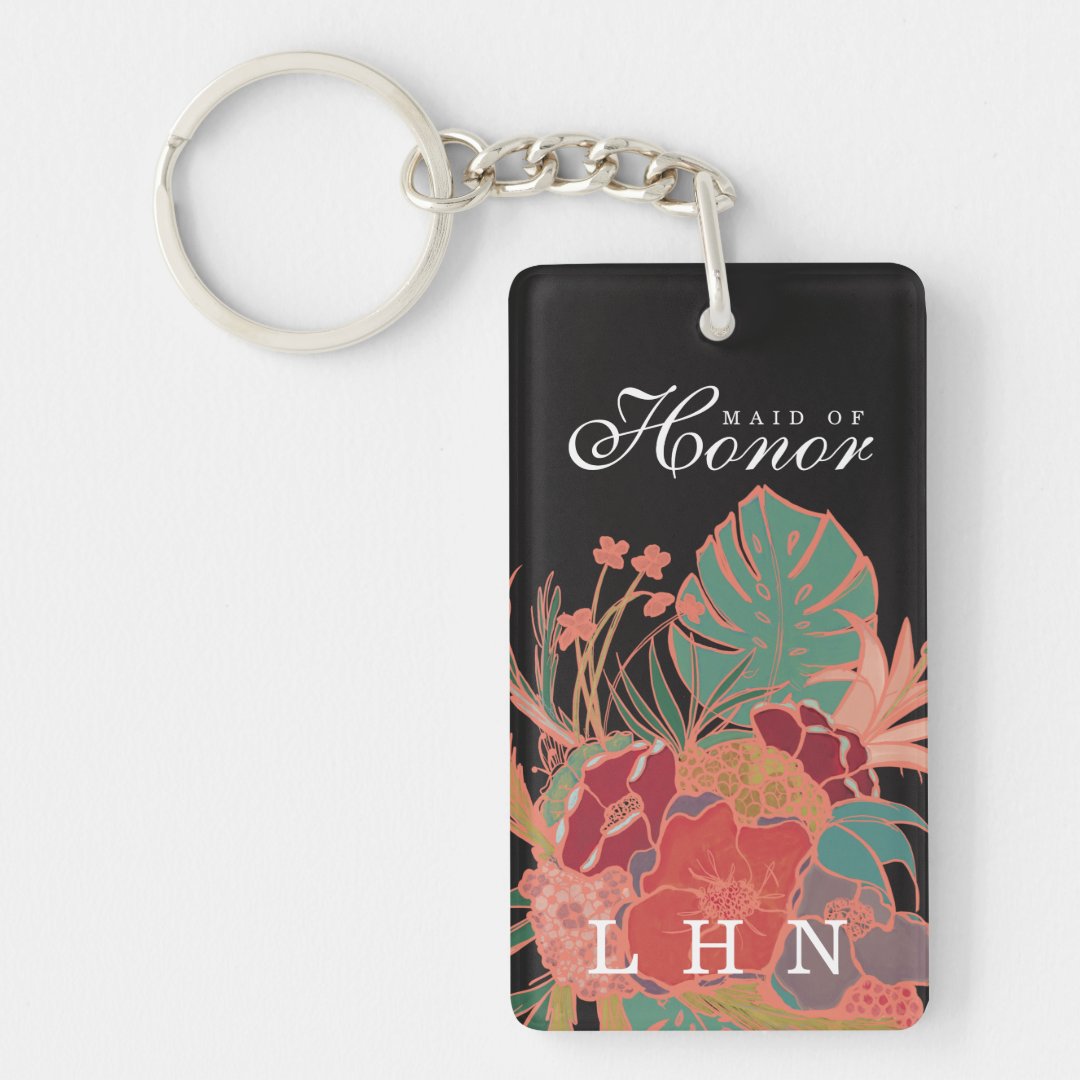 Personalized Maid of Honor Gift Keychain Floral | Zazzle