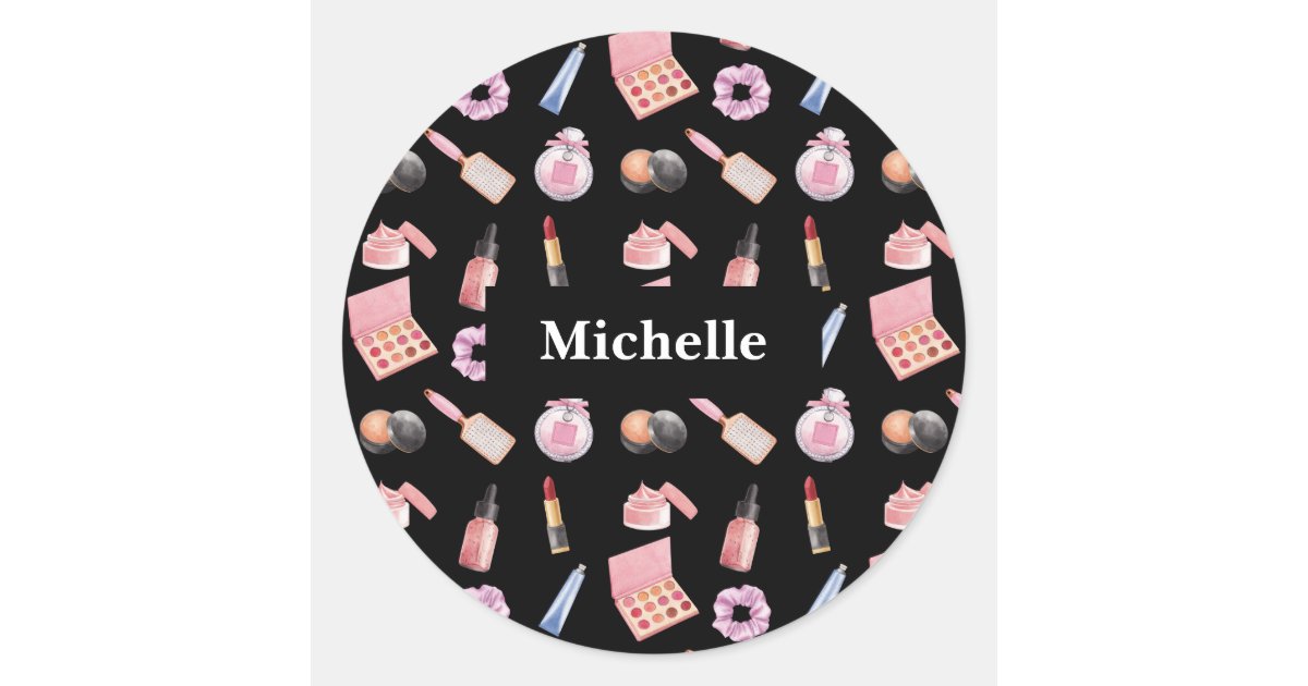 Personalized Makeup Cosmetics Pattern Cosmetology Classic Round Sticker ...