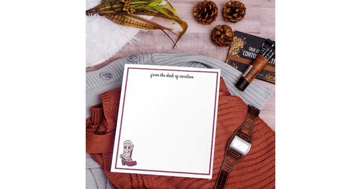 Personalized Maroon Heart Patterned Boot Notepad | Zazzle
