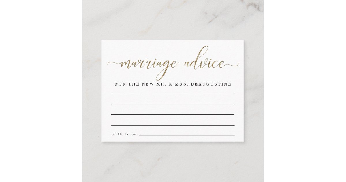 Personalized Marriage Advice Card - Gold Glitter | Zazzle