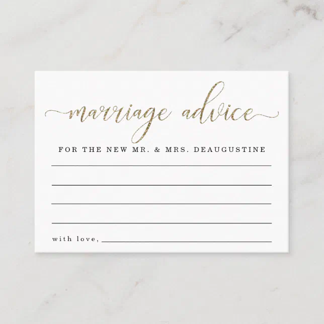 Personalized Marriage Advice Card - Gold Glitter | Zazzle