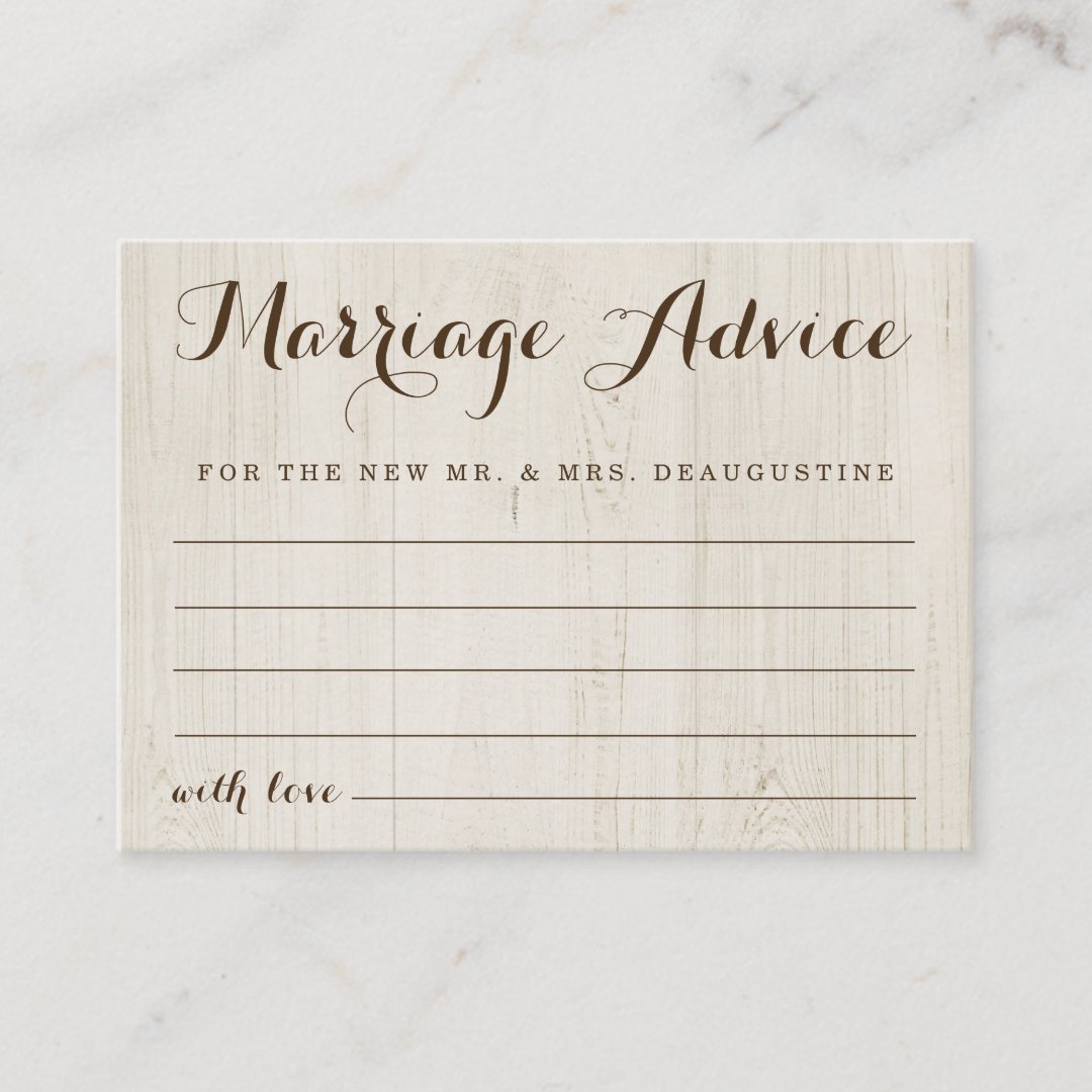 Personalized Marriage Advice Card - Rustic Wood | Zazzle