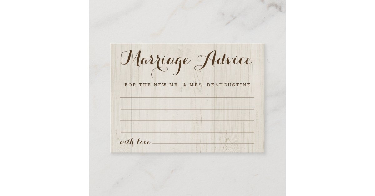 Personalized Marriage Advice Card - Rustic Wood | Zazzle