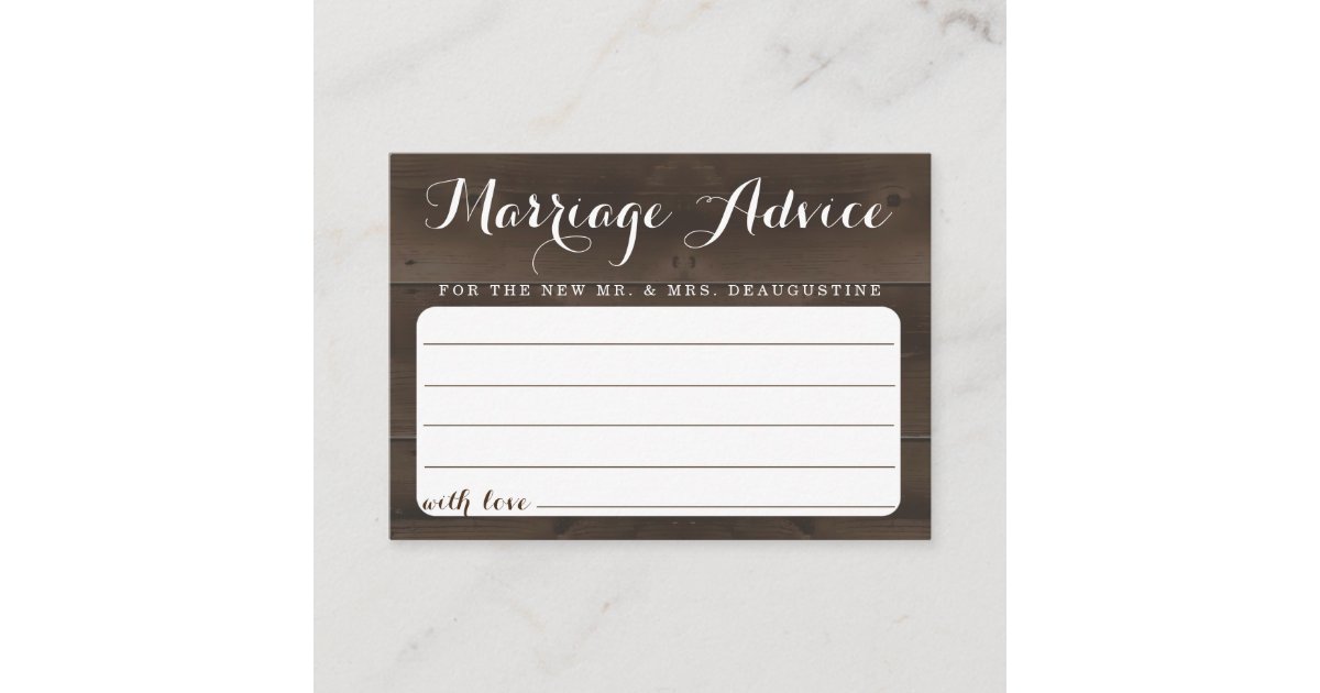 Personalized Marriage Advice Card - Rustic Wood | Zazzle