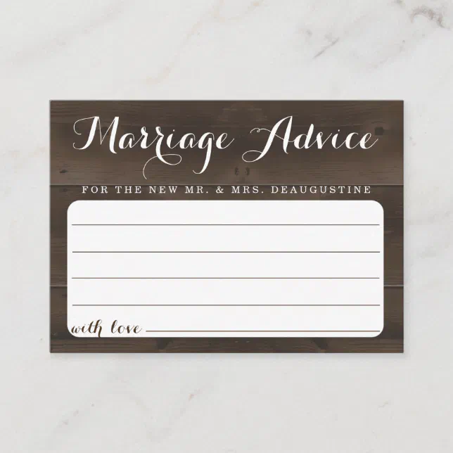 Personalized Marriage Advice Card - Rustic Wood | Zazzle