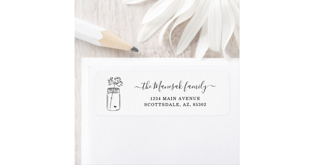 Personalized Mason Jar & Flowers Return Address Label | Zazzle