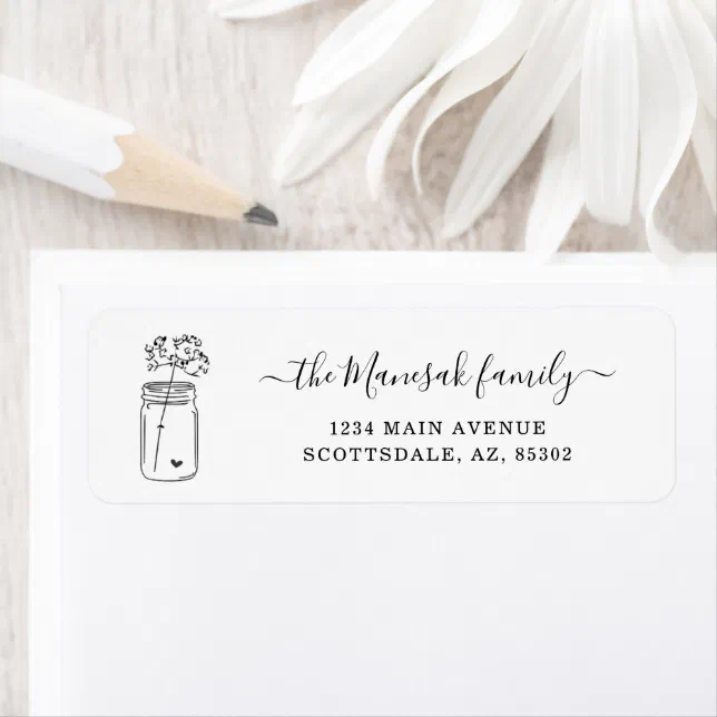 Personalized Mason Jar & Flowers Return Address Label | Zazzle