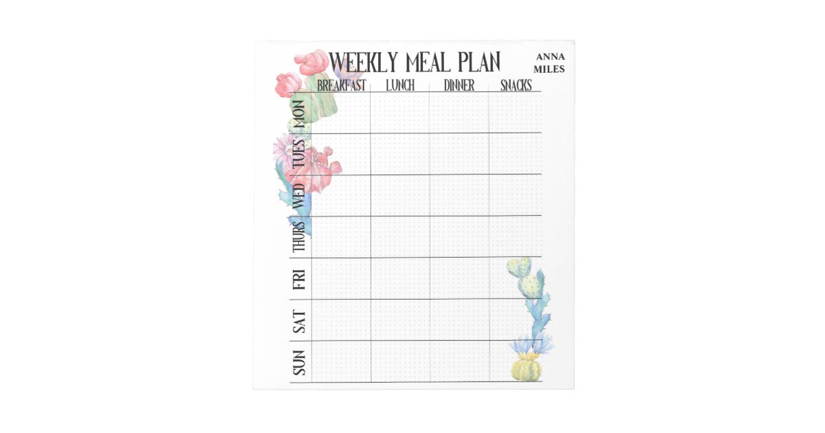 Personalized Meal plan weekly Notepad | Zazzle