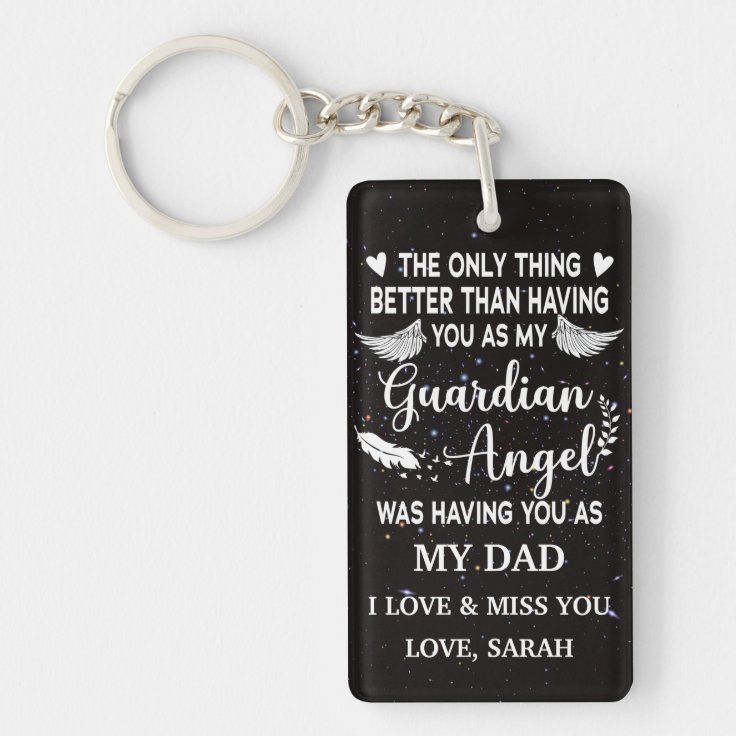 Personalized Memorial Dad guardian angel Keychain | Zazzle