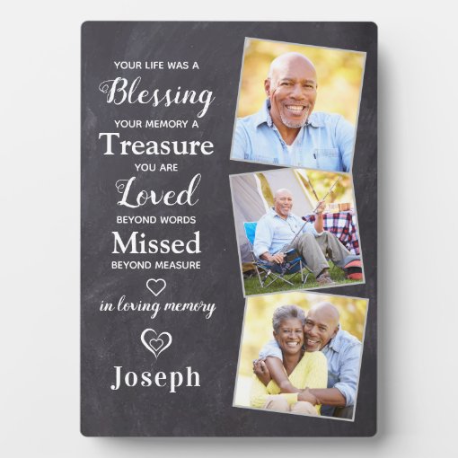 Personalized Memorial Poem Sympathy 3 Photo Plaque | Zazzle