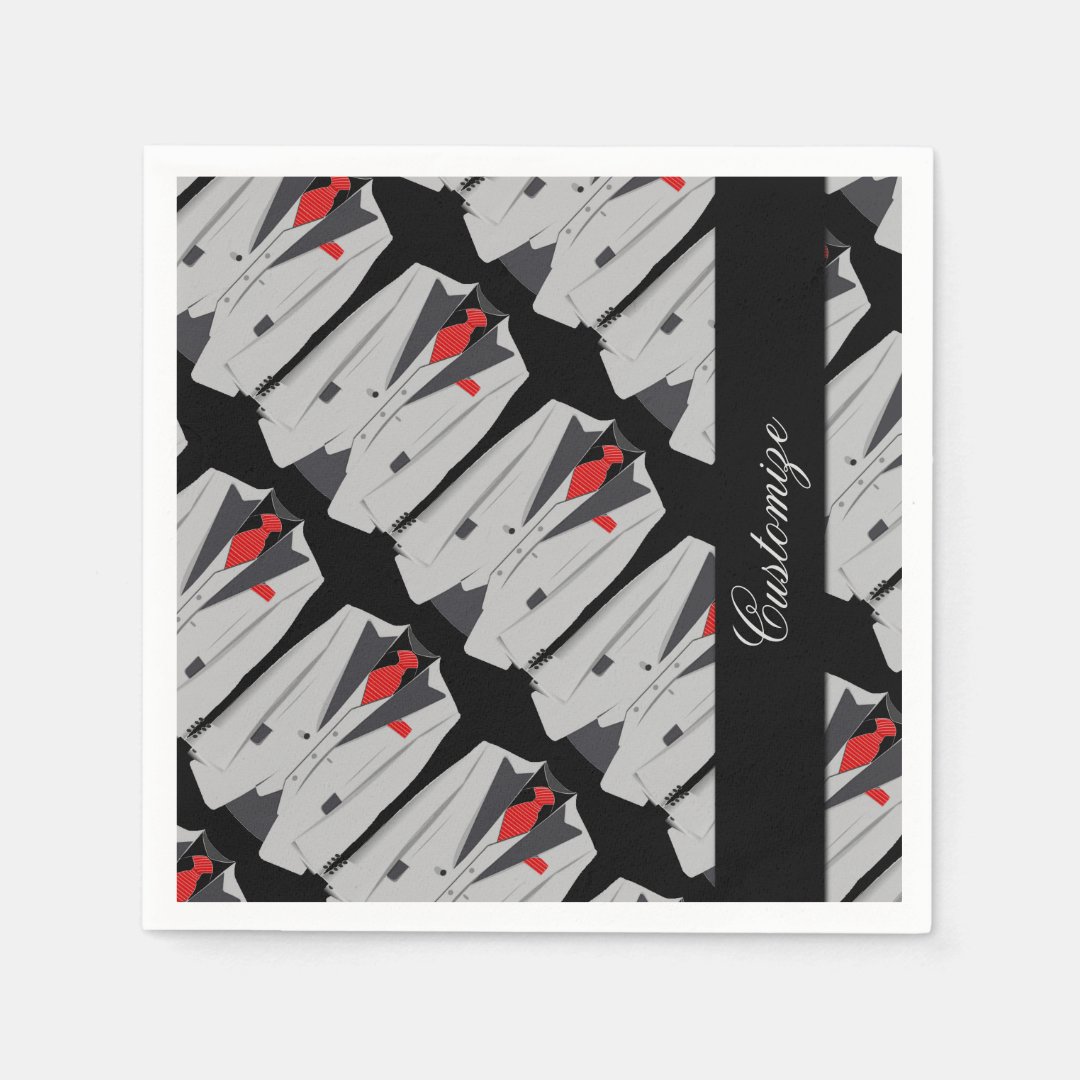 Personalized Men's Grey Suit & Red Tie Napkins | Zazzle