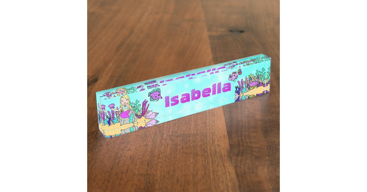 Personalized Mermaid, Fish, Coral Under the Sea Desk Name Plate | Zazzle