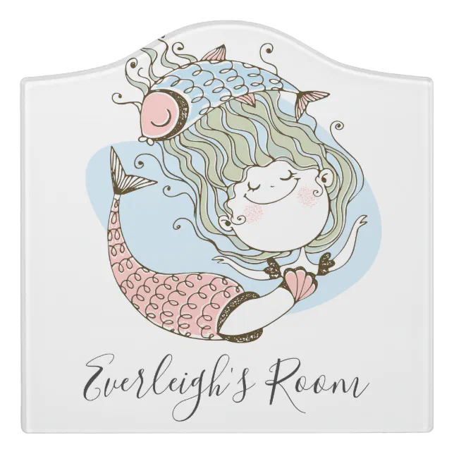 Personalized Mermaid Girl Kid's Door Sign | Zazzle