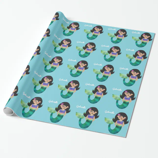 Personalized Mermaid Latino Trendy Faux Foil Girls Wrapping Paper | Zazzle