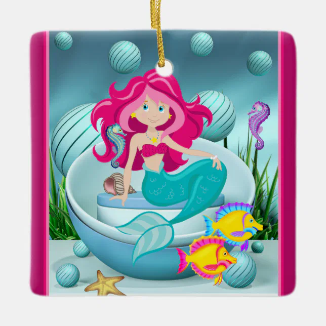 Personalized Mermaid Under the Sea Beach Christmas Ceramic Ornament ...