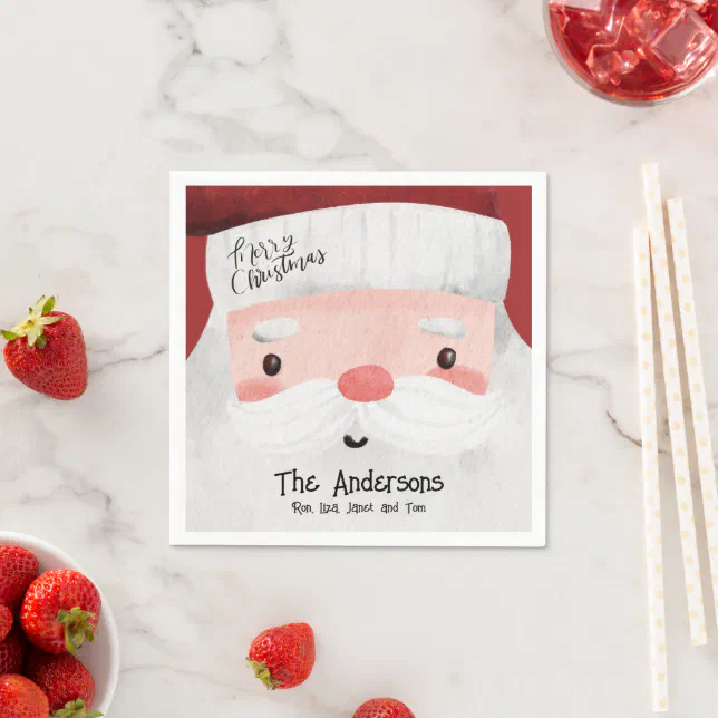 Personalized Merry Christmas Cute Santa Claus Face Napkins | Zazzle