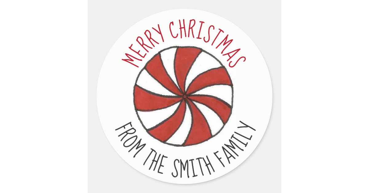 Personalized Merry Christmas Peppermint Mint Candy Classic Round ...